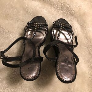 Y-Not | Shoes | Sexy Black Strappy Satin Wedges With Rhinestones | Poshmark